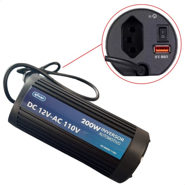 Outpec - Inversor Tensão Automotivo 200w 12v 110v USB Turbo