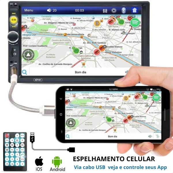 Outpec - Central Multimídia Mp5 2 Din Espelhamento Celular Universal