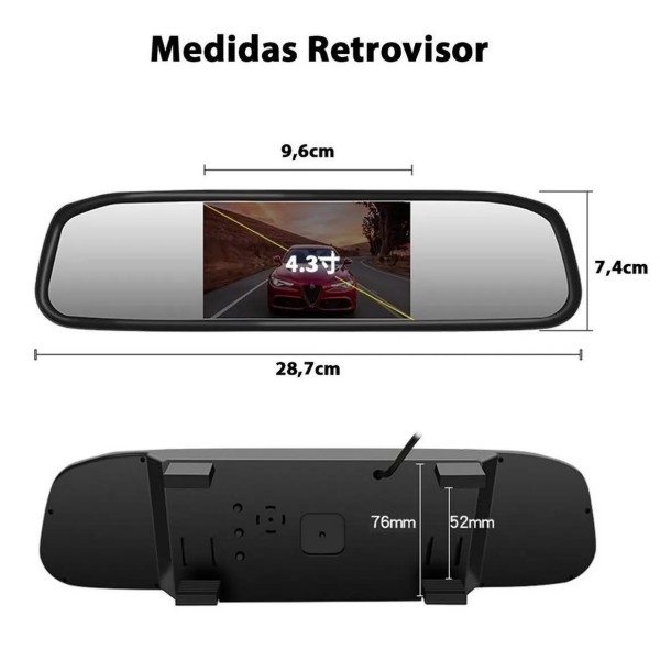 Outpec - Câmera De Ré Parachoque Tartaruga + Tela Retrovisor Lcd